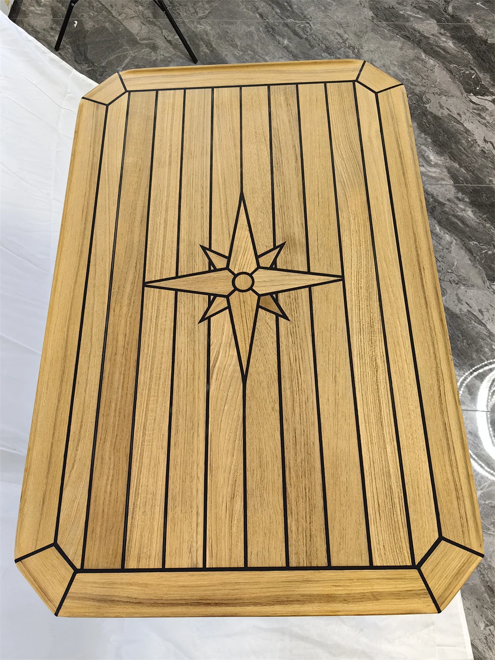Boat Rectangular Teak Table Top Star Inlay Square Corner 4 Sizes Marine ...