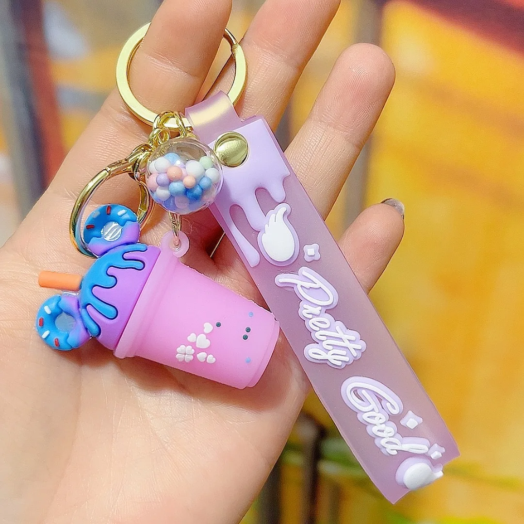 Creative Design Milk Tea Ice Cream Pvc Keychain Cute Carton Keychains ...