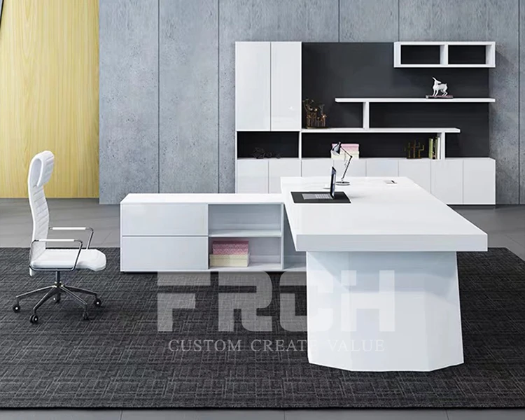 Modern Luxury Custom L Shape Design Office Table Wood White