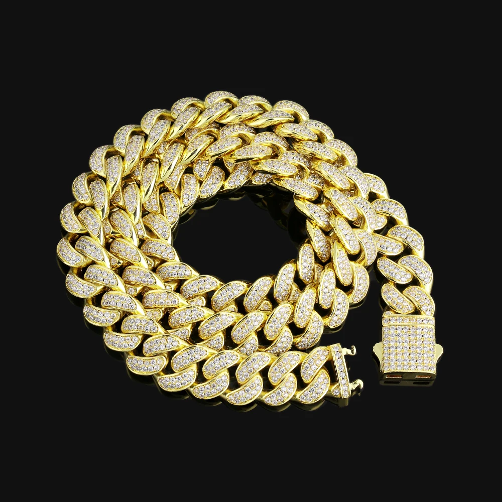 Luxury Sparkling Cubana Custom Jewelry 12mm-20mm Gold Plated Cz Prong ...