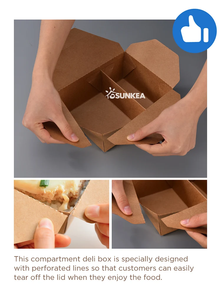Biodegradable Food Packaging Brown Deli Food Lunch Box 2 Compartments ...