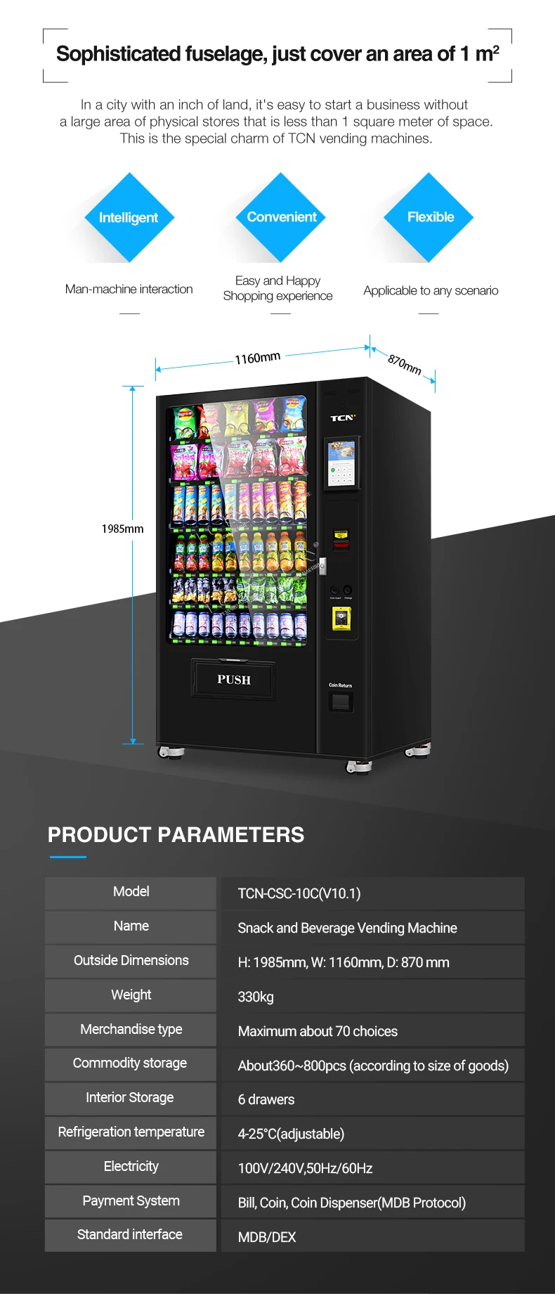 Tcn Self Touch Screen Drink Snack Vending Machine Usa Banknote Vending ...