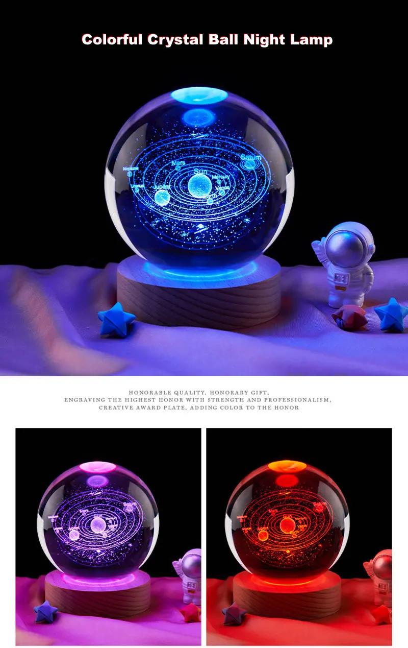 3D Interior Carved Solar System Planet Sphere Laser Small RGB Colorful ...
