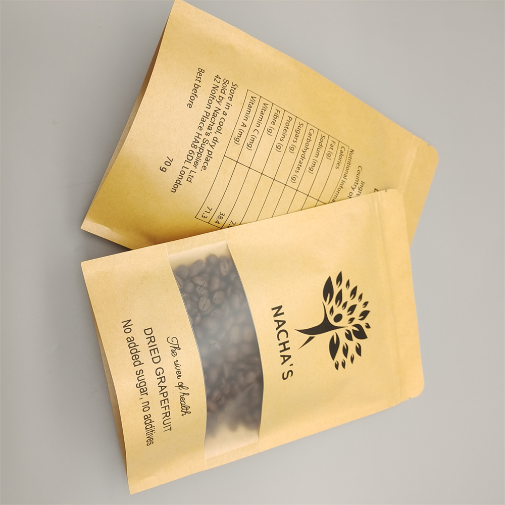 Factory Wholesale Food Packaging Doypack Stand Up Pouch Plain Brown Kraft Paper Bag With Clear ...
