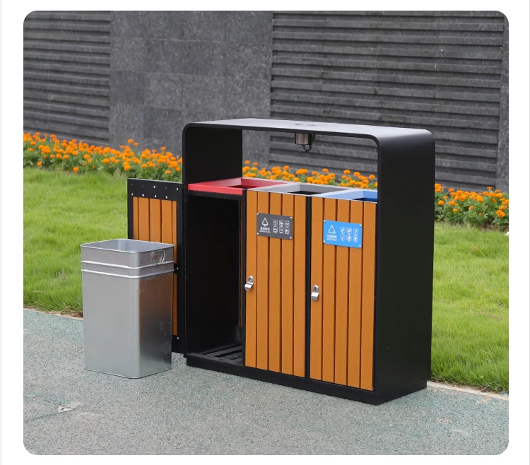 Galvanized Steel Outdoor Bins With 3 Compartment Garden Dust Bin ...