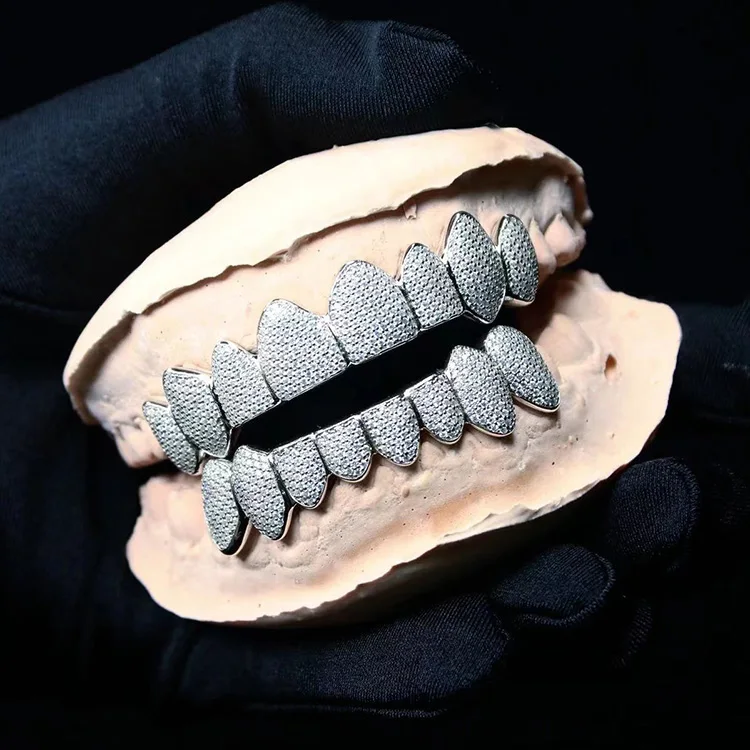 Custom Iced Out Diamond Grillz Gold Plated 925 Sterling Silver ...