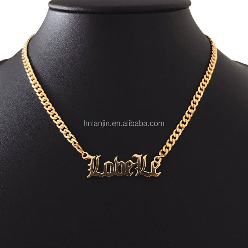 Stainless Steel Design 18K Gold Plated Printed Chain Custom Name Letter ...