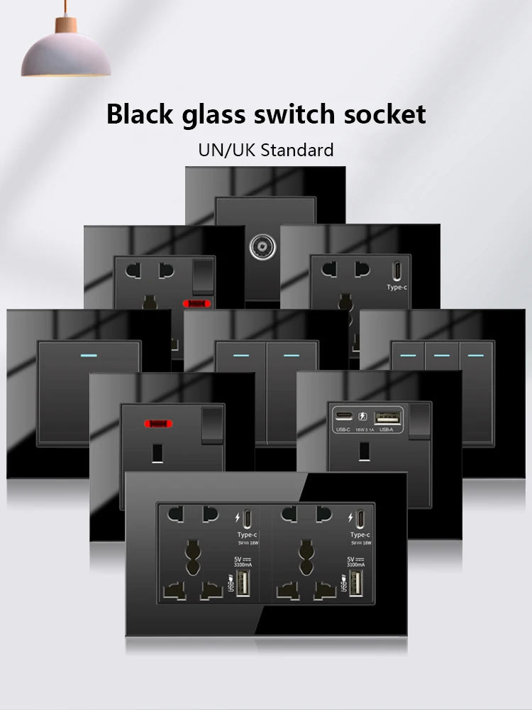 Uk 13a Wall Light Switch,Black Universal Usb Type-c 18w Smart Fast ...