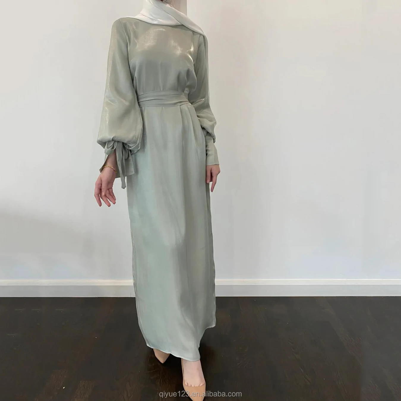 Oem/odm 2023 New Style Women Modest Dress Satin Solid Color Muslim ...