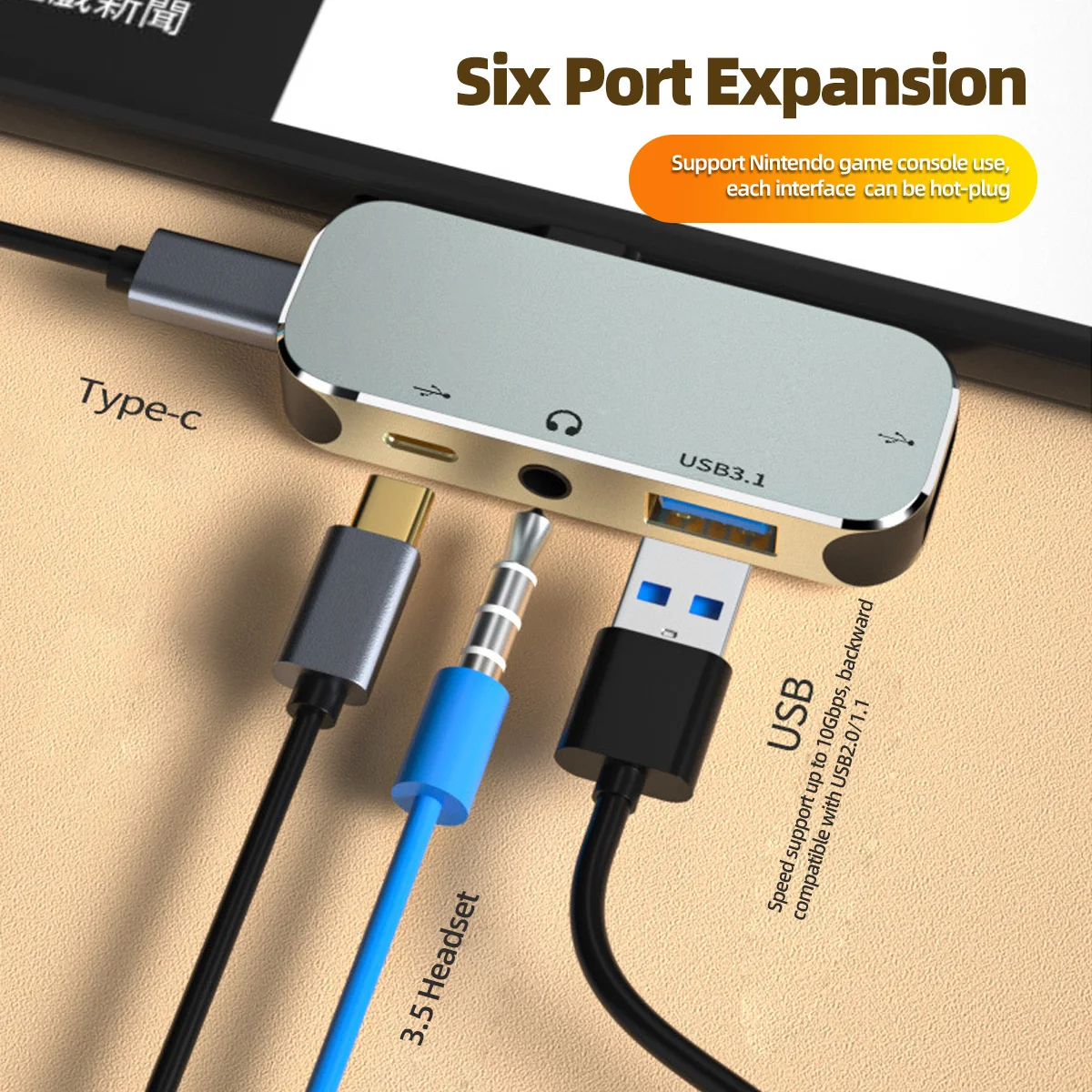 Type C 4 In 1 Hub For Macbook Pro Air Usb C Extender With 3.5mm Jack ...