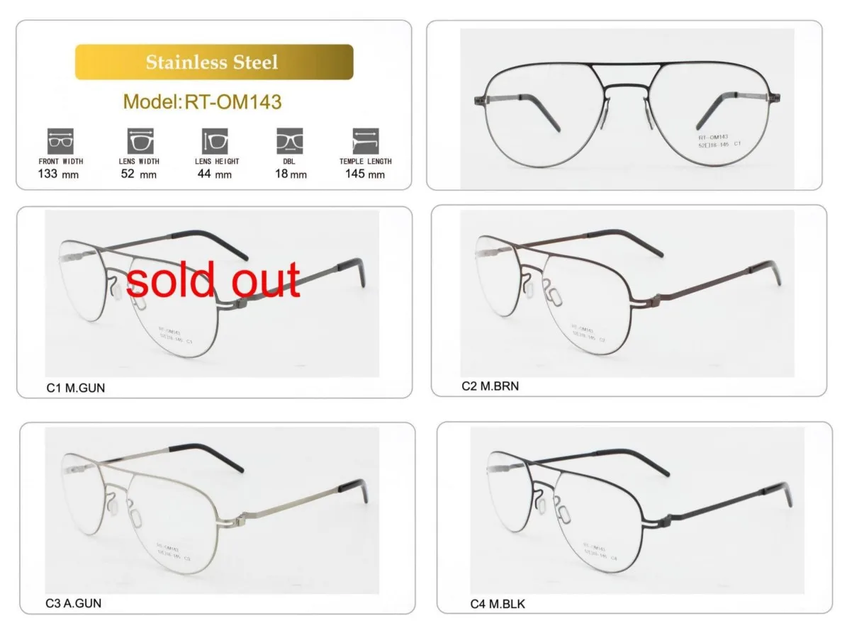 Spectacle Memory Double Bridge Eyeglasses Optical Frame Stainless Steel ...