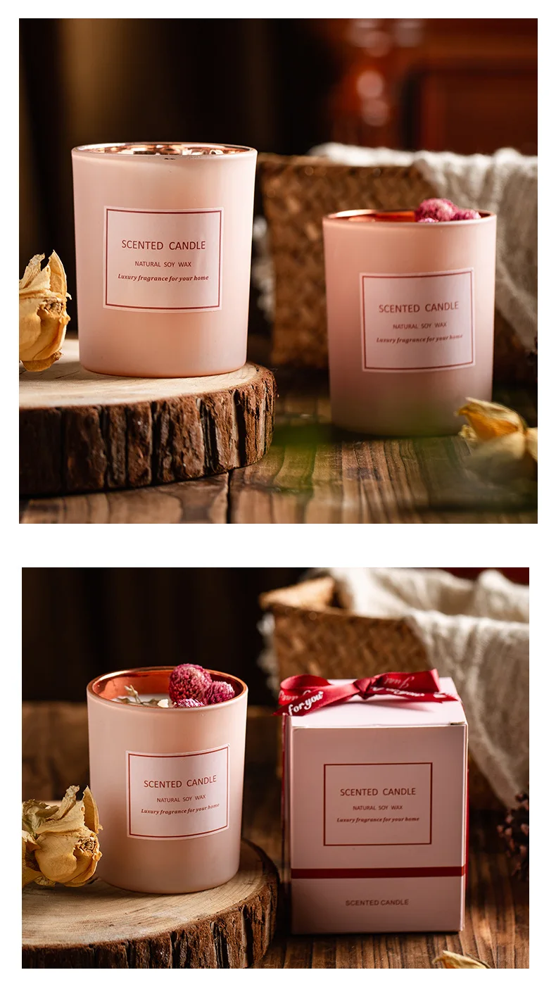 Stock Pink Aromatherapy Candle Plated Glass Jar Gold Luxury Dried ...