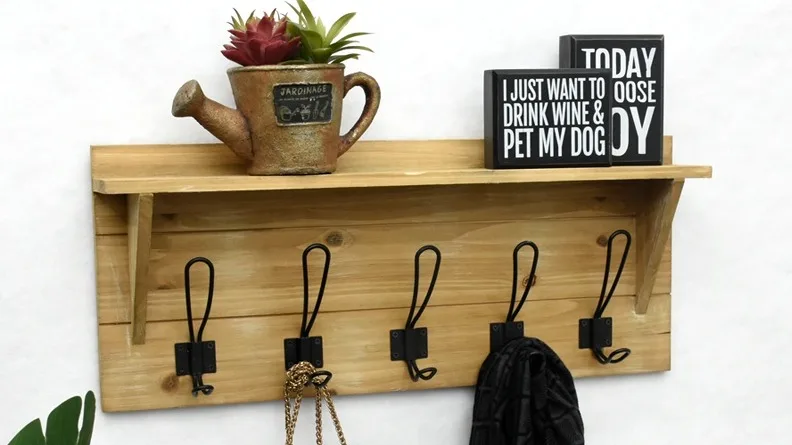 Rustic Entryway Wall Mounted Coat Rack Shelf Wooden Country Style Wall ...