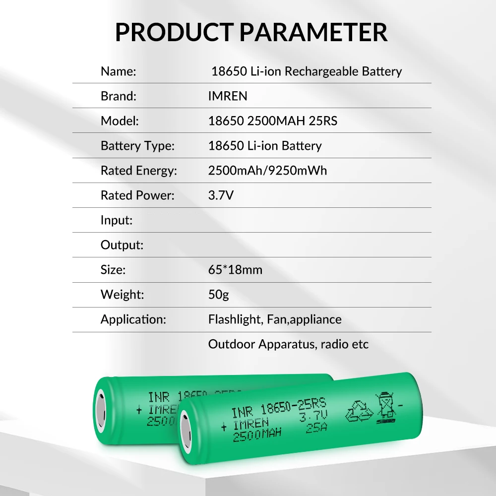 Alibaba.com: IMREN 18650 Battery 2500mAh 25A 3.7v Rechargeable Lithium ...