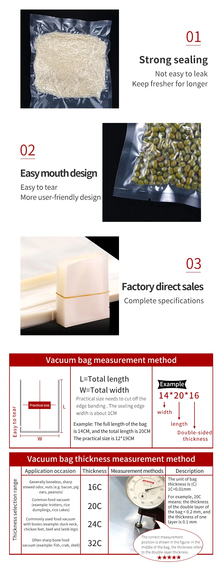 Custom Heat Seal Vacuum Plastic Embossed Food Packaging Vacuum Bag For ...