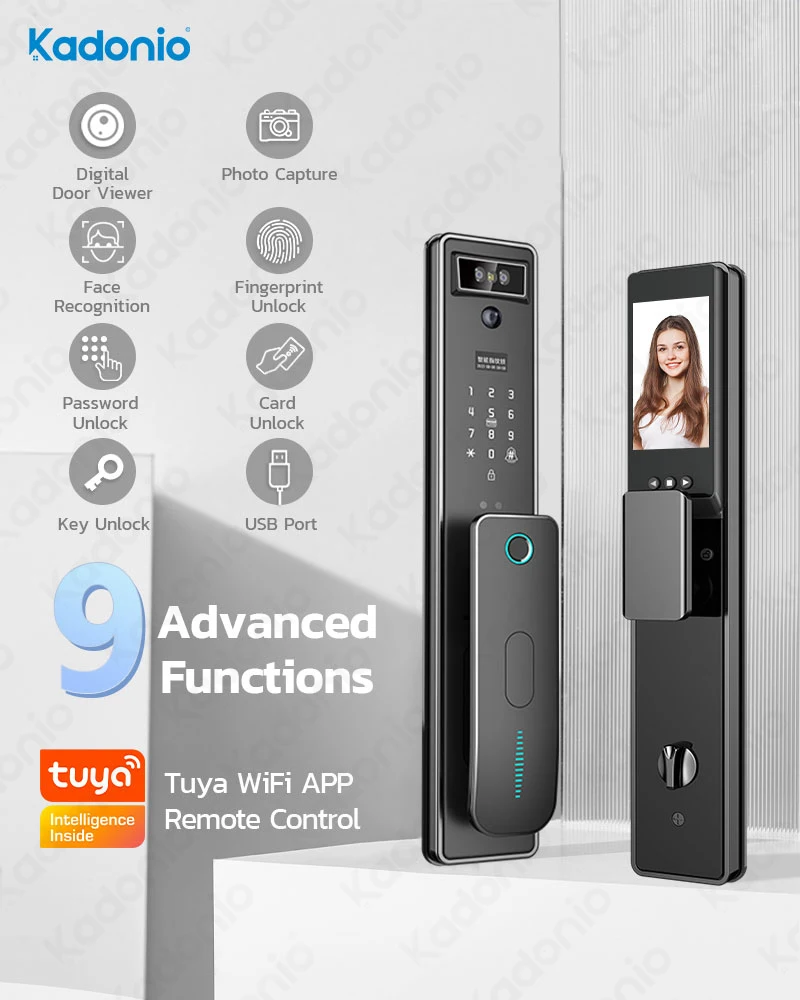 Kadonio Tuya App Wifi Outdoor 3d Face Recognition Deadbolt Smart Door ...