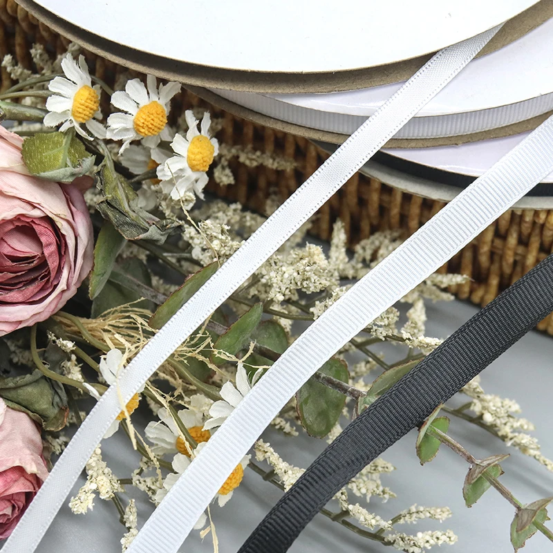 Hot selling stain ribbon DIY black white 9mm 6mm ribbons roll for gift ...