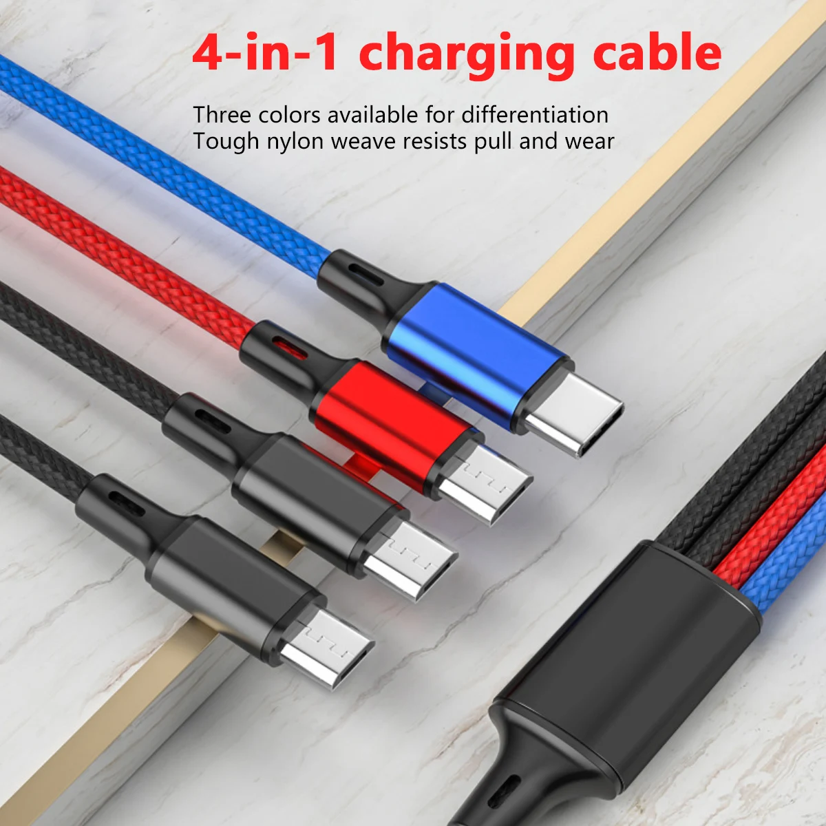 Factory Nylon Braided Micro Usb Type C 4 In 1 3a Multi Phone Charger ...
