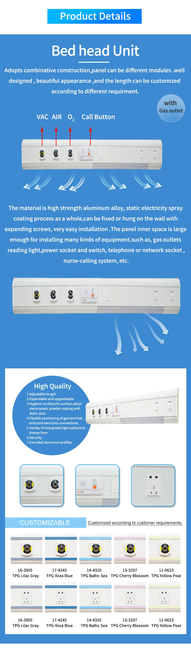 Wall Mounted Hospital Bed Head Panel For Icu Wards Wall Mounted ...