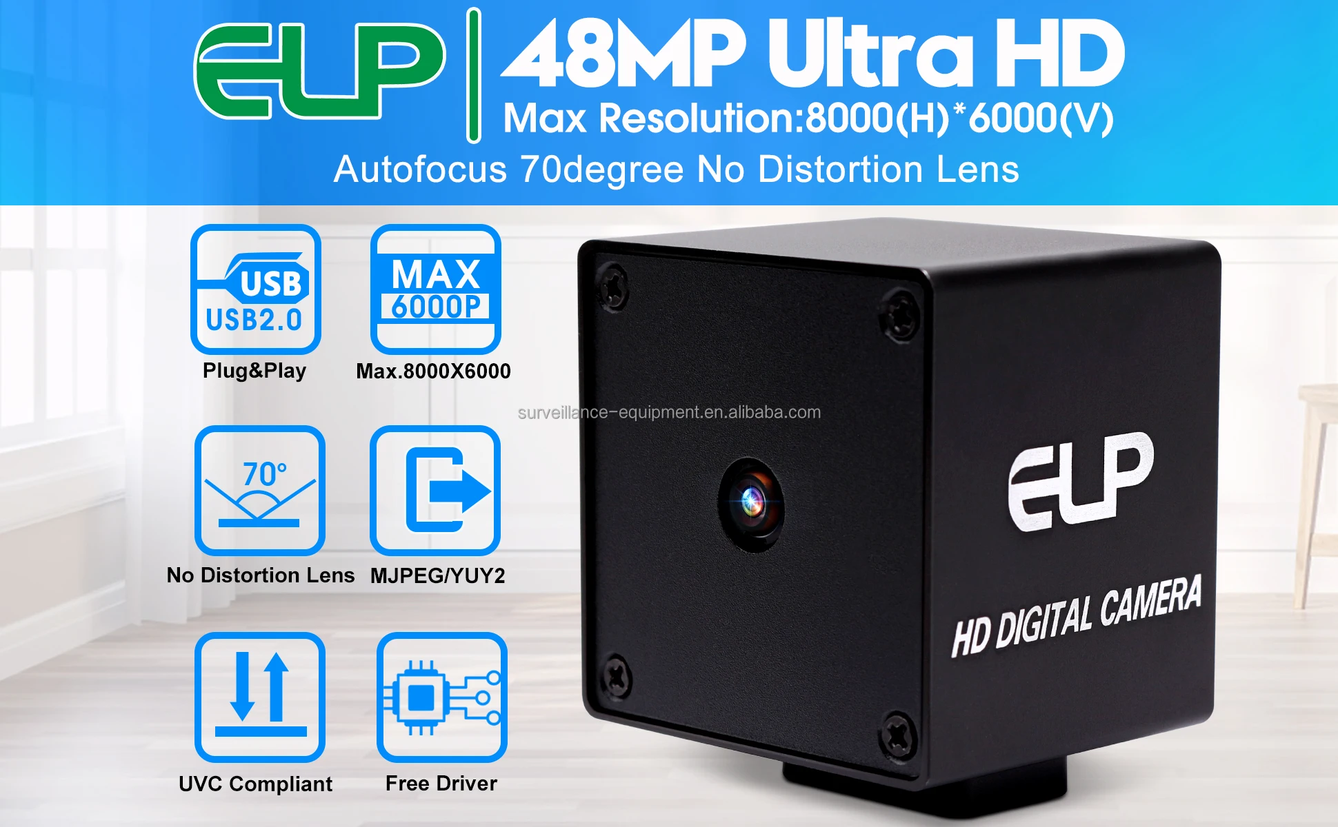ELP 48MP Webcam for PC - Ultra HD 8K Autofocus Camera
