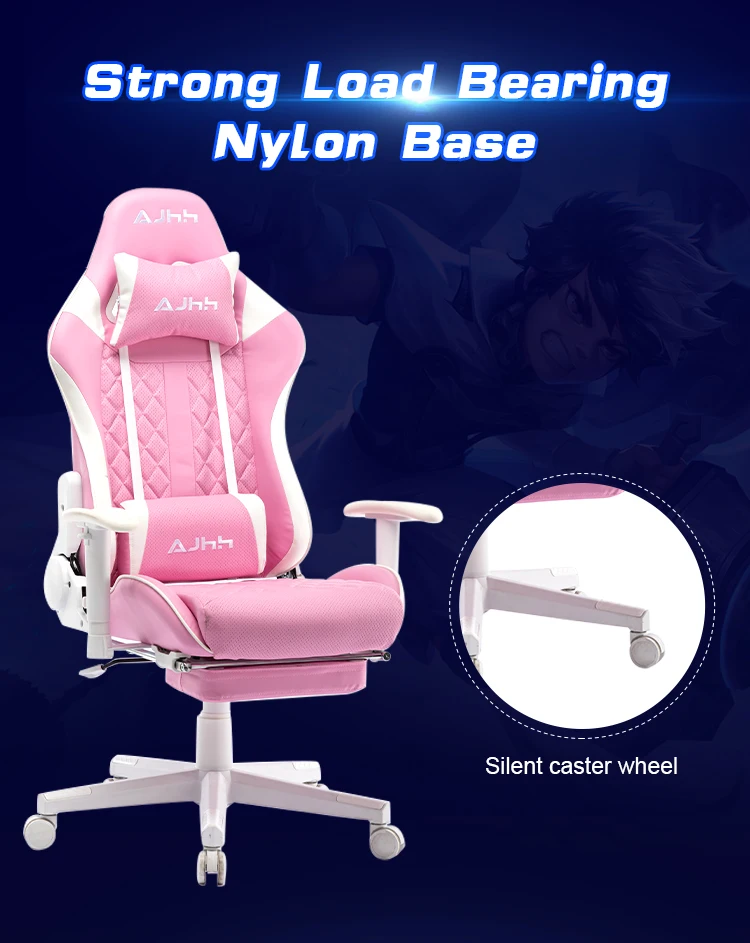 Ergonomic PU Gaming Chair - Pink Racing Style with Footrest
