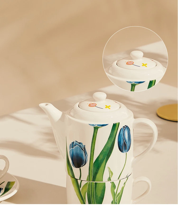 Hot Selling Tulip Ceramic Tea Set Handpainted Flower Tea Pot with ...