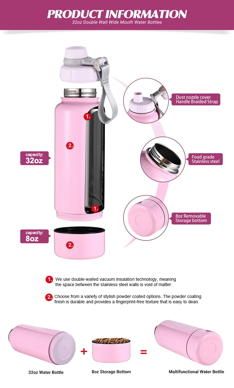 32oz Stainless Steel Double Vacuum Flask With Pet Feeder Dog And Cat ...
