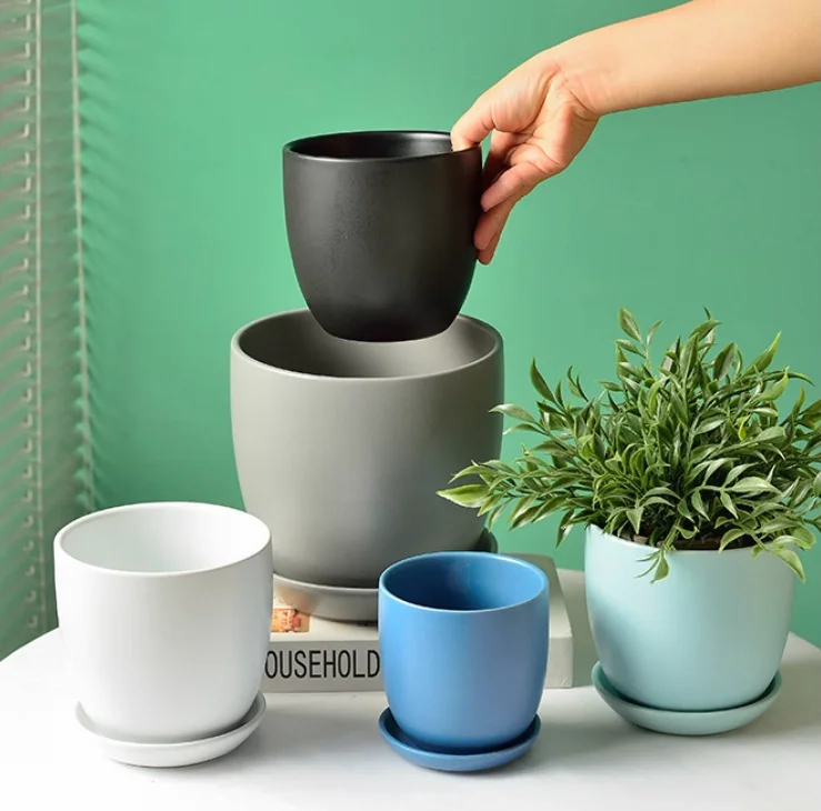 Modern Solid Color Ceramic Durable Wholesale Garden Flower Pots Classic ...
