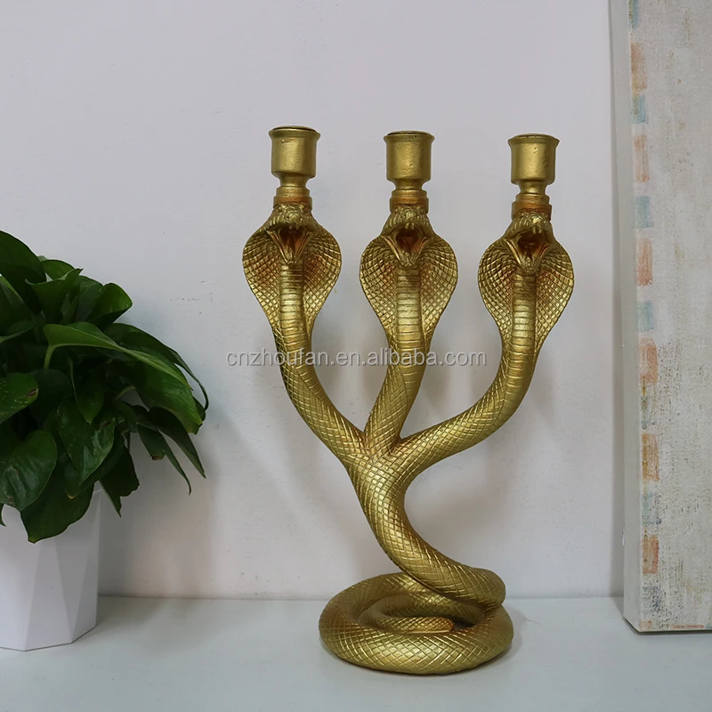 Modern Resin Golden Three Head Snake Candle Holder Desktop Crafts Home ...