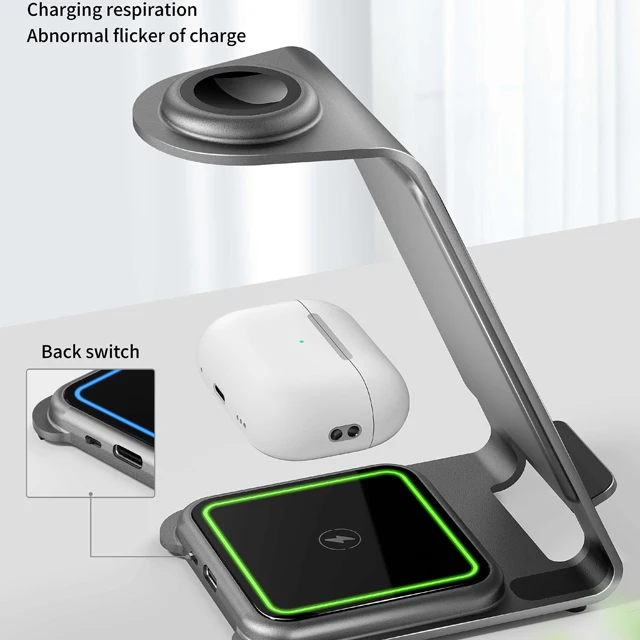 OEM Desk Portable Phone Wireless Charger 3in1 Qi 15W