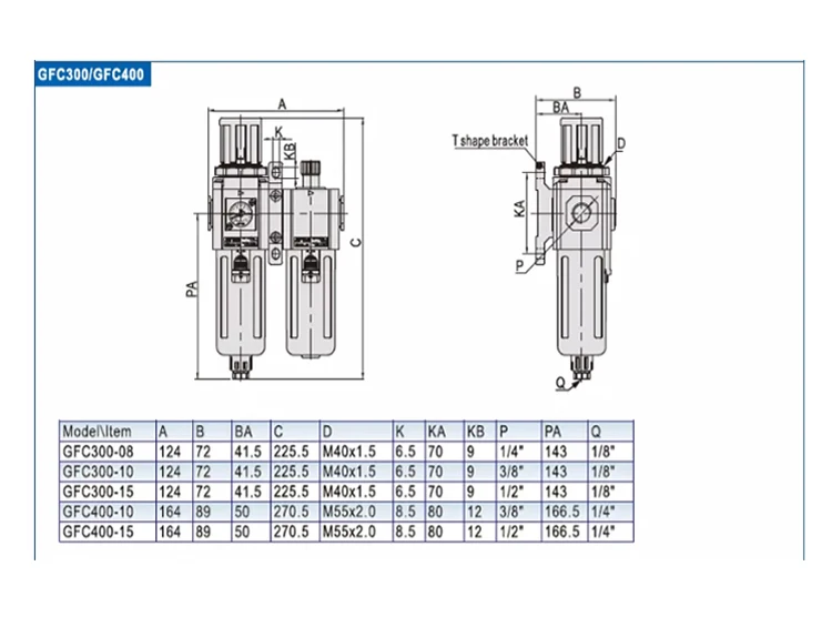 Air Filter Regulator Lubricator Unit Combination Two Union Gfc300 Air ...