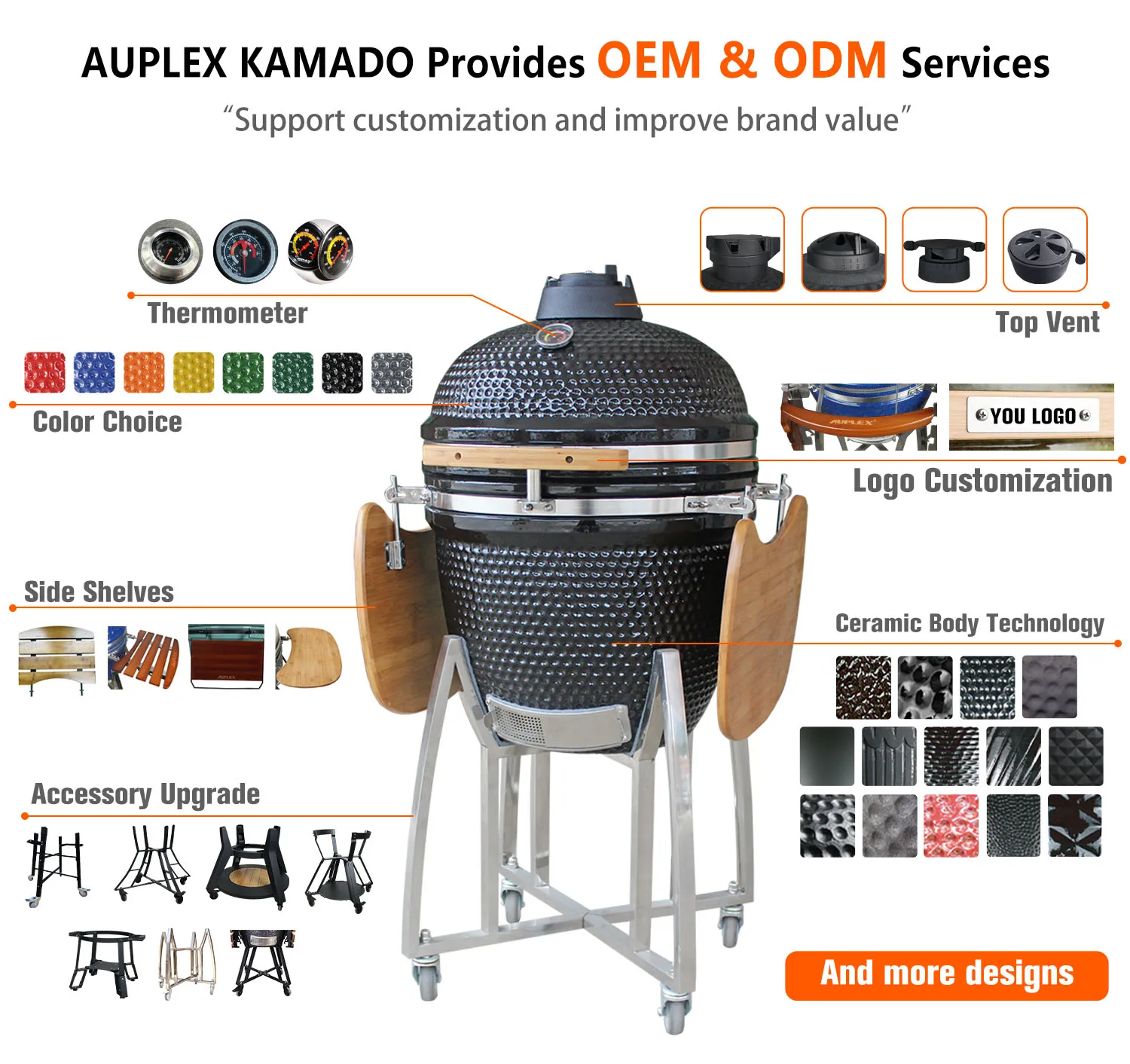 Auplex Kamado Style Ceramic Grill - 21 Inch Smoker, Rotisserie & Tandyr ...