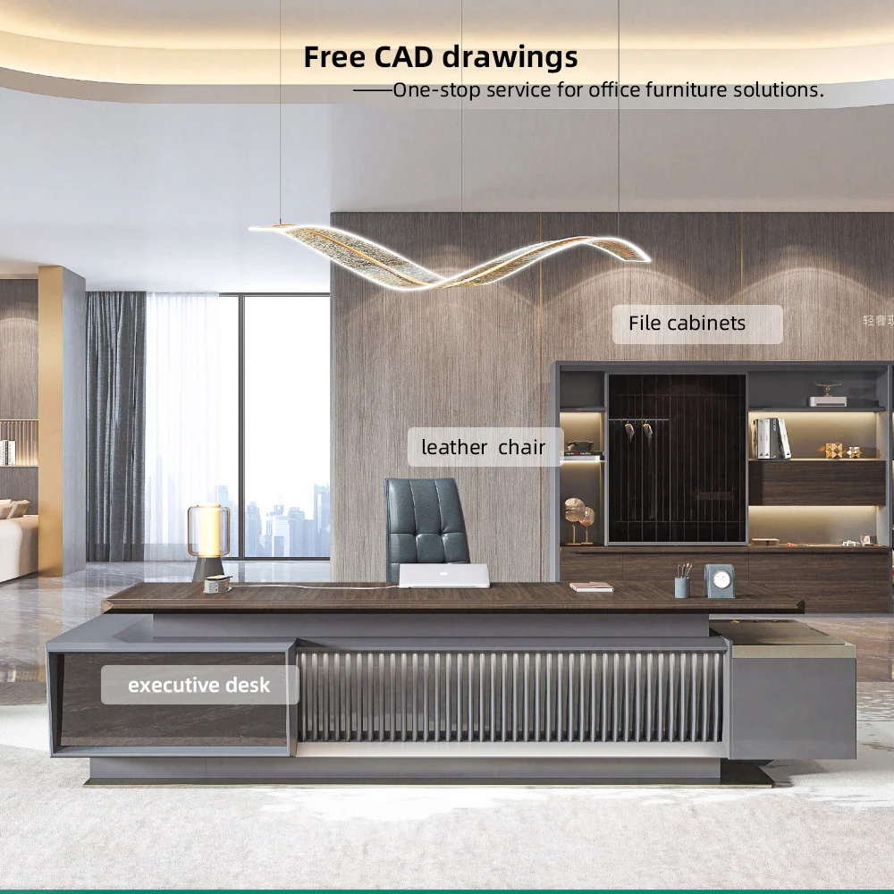 Modern Mdf Office Furniture Black Desk Set Executive Desk Commercial ...