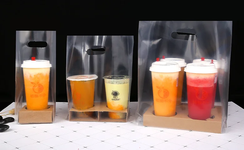 Recycled Custom Single And Double Cup Disposable Milk Tea Packaging Bag ...