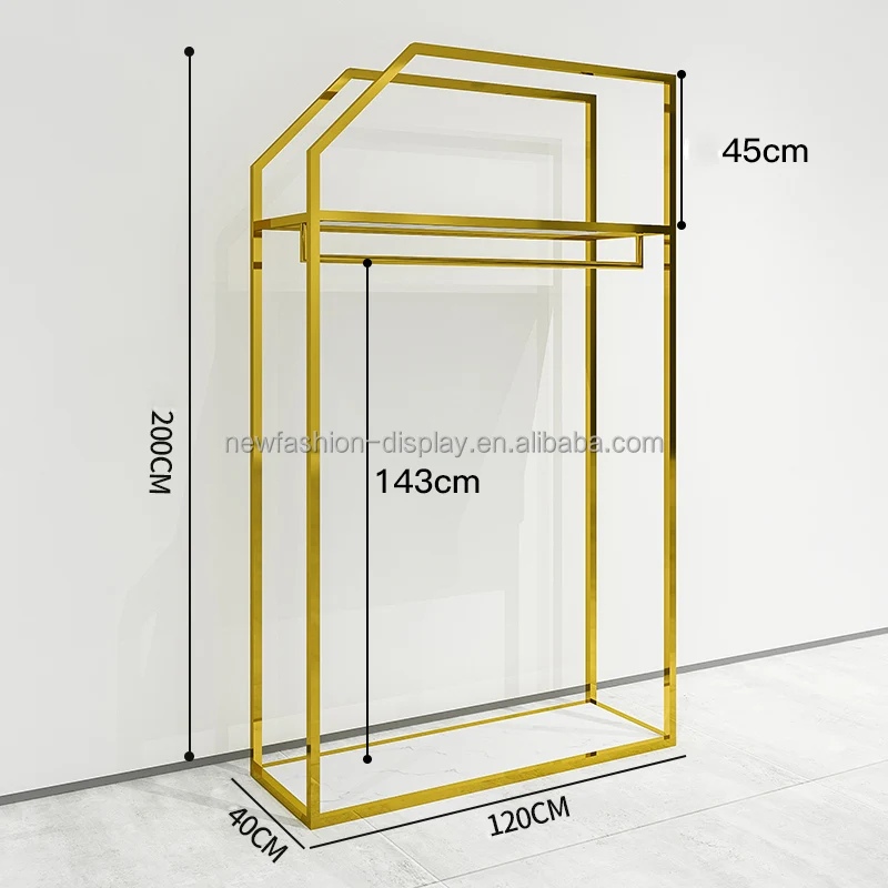 Custom Shiny Gold Stainless Steel Clothes Stand Apparel Garment Display ...