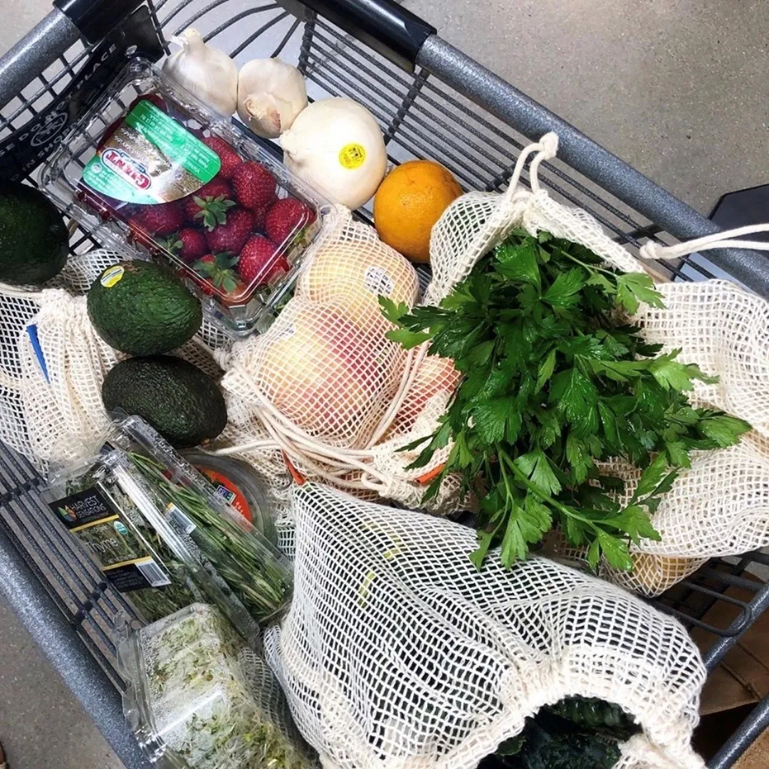 Organic Recyclable Reusable Cotton Fabric Produce Mesh Drawstring Bags ...