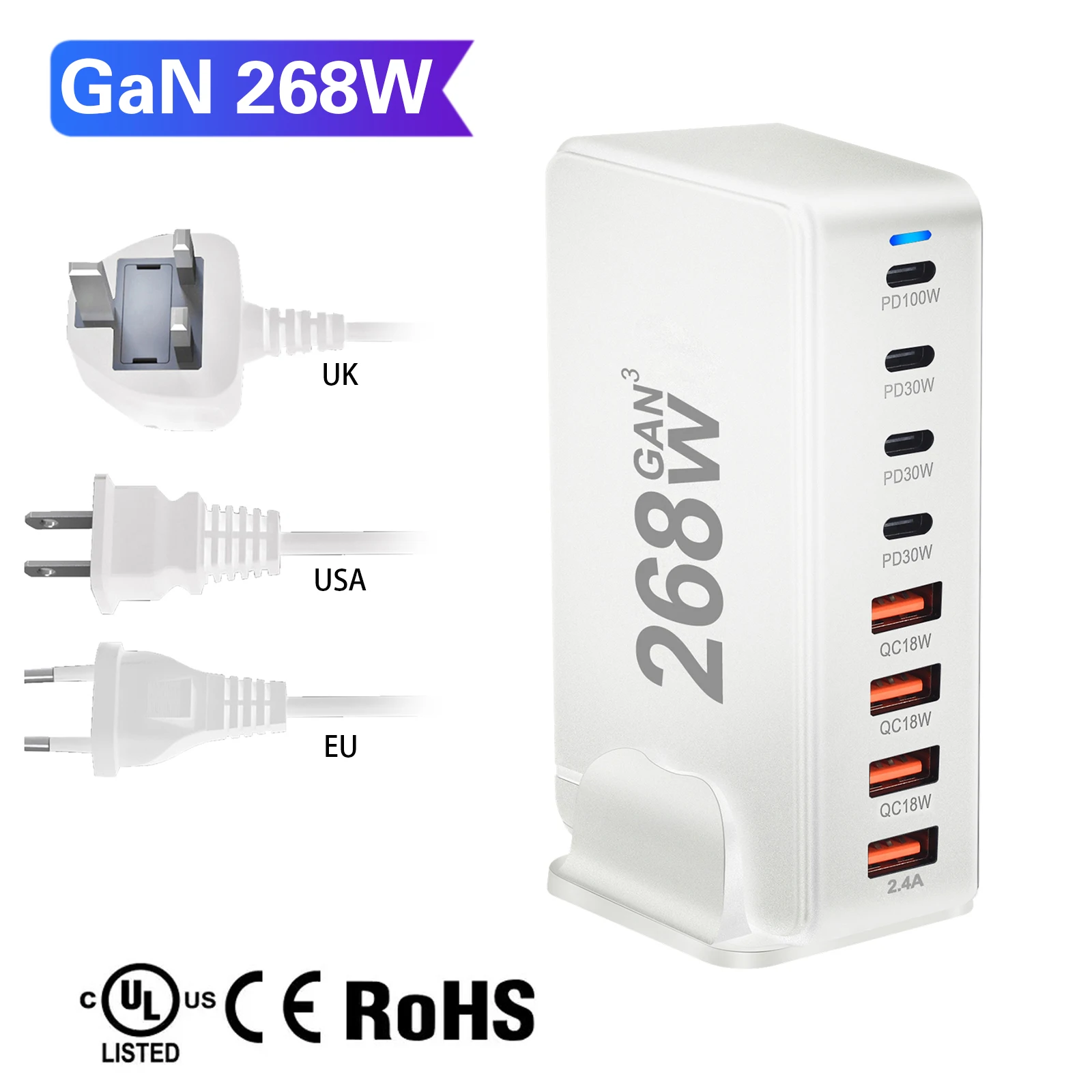 268W GaN Multi-ports USB Type C Fast Charger Multiple Ports PD QC4.0 ...