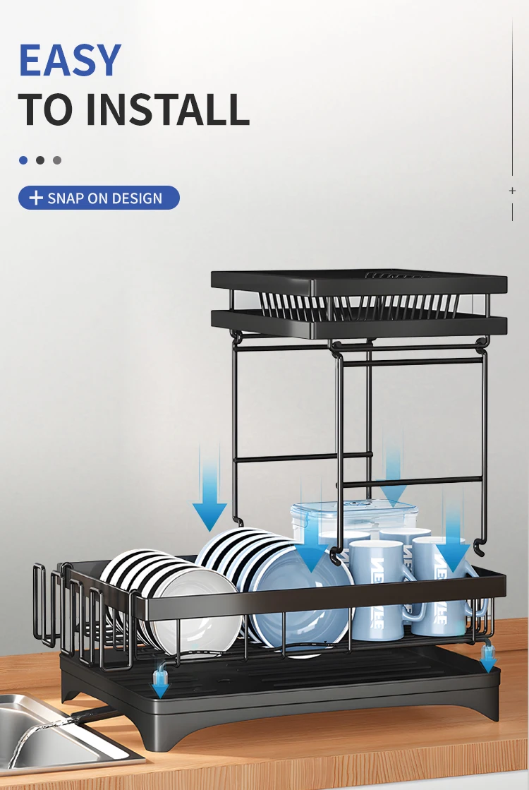 2 Tier Metal Kitchen Cabinet Dish Drainer Tableware Over The Sink Dish ...