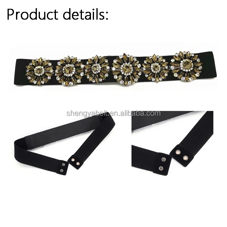 New Fashion Luxury Bling Shiny Elastic Rhinestone Flowers Belt Full ...
