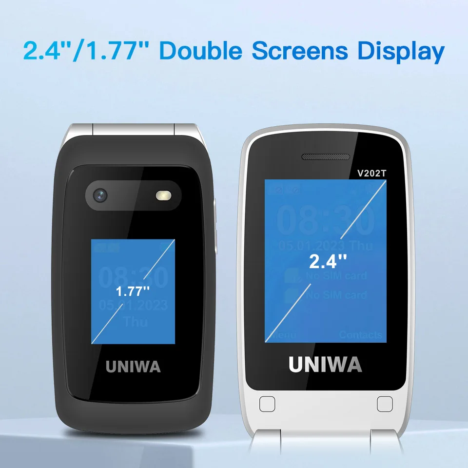 Uniwa V202t Dual Screen Button Telefono Smart Flip Mobile Phone 4g Sos Senior Phone For Elderly ...