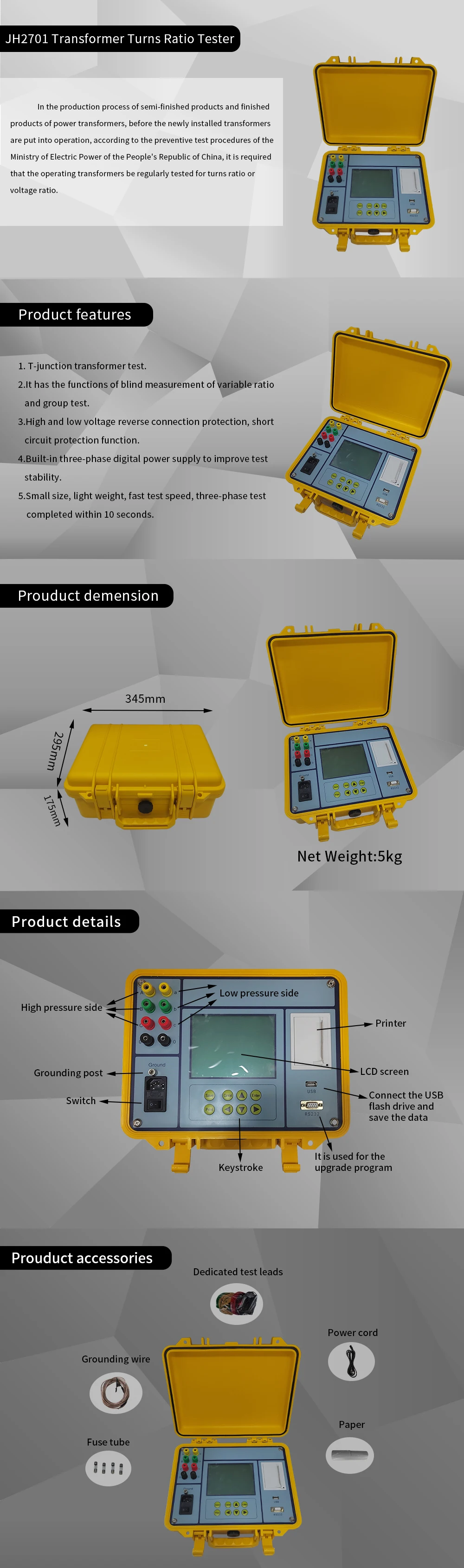 Three Phase Automatic TTR Meter Transformer Turns Ratio Tester Turns ...
