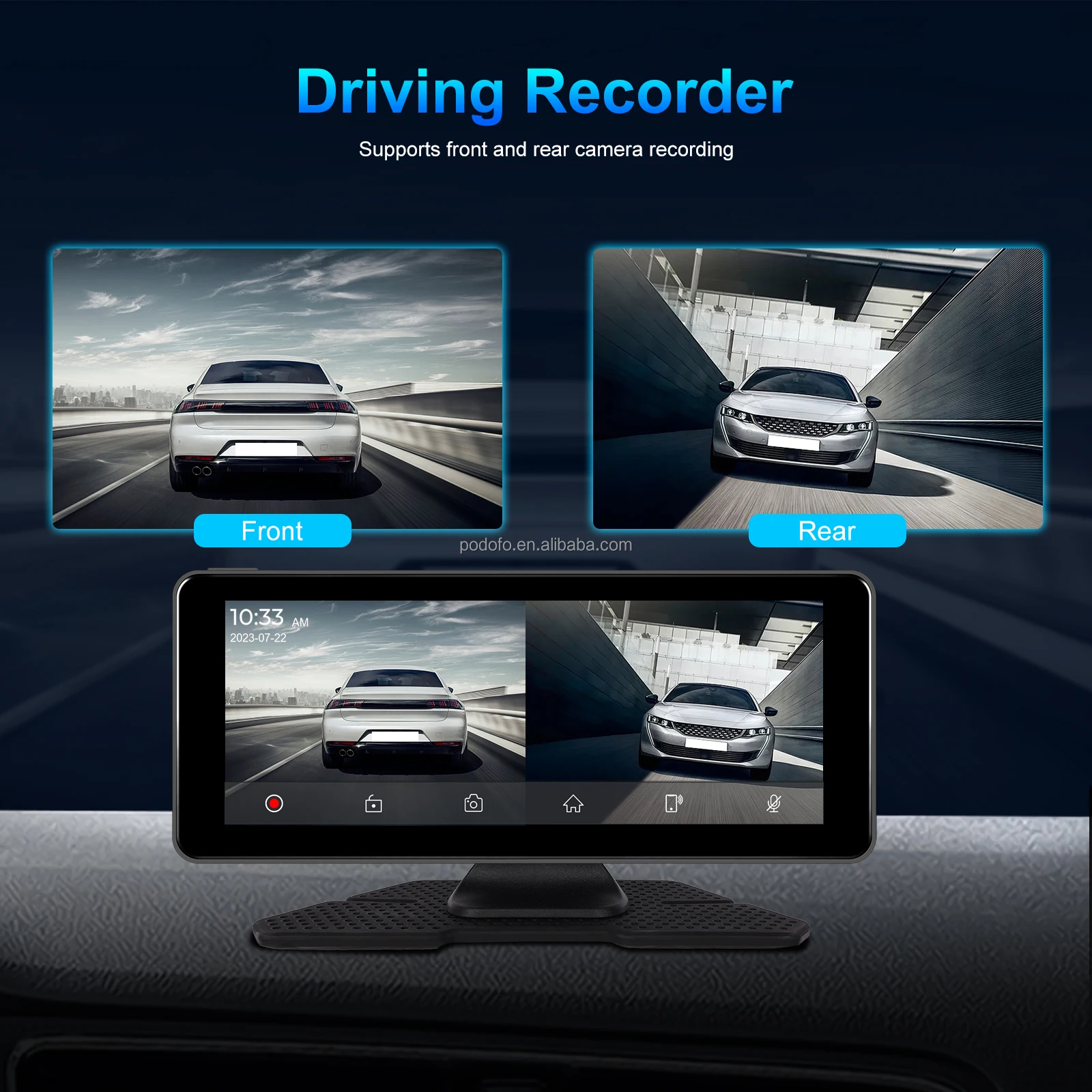 Podofo 6.86 Inch Portable Carplay Monitor - Full Screen Support