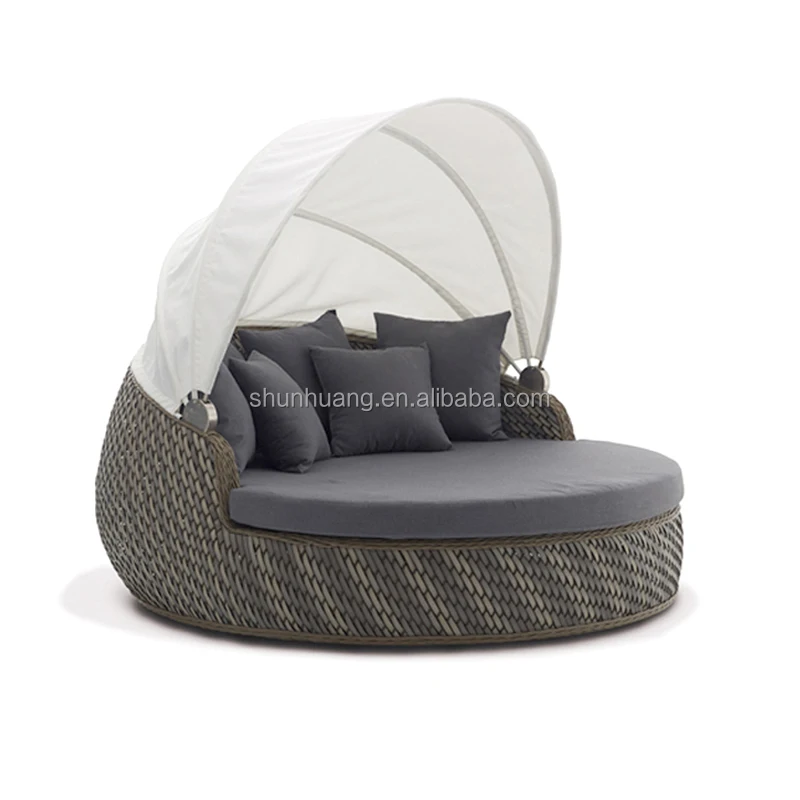 Outdoor Daybed Round Garden Patio Beach Chair Rattan Furniture Pool ...
