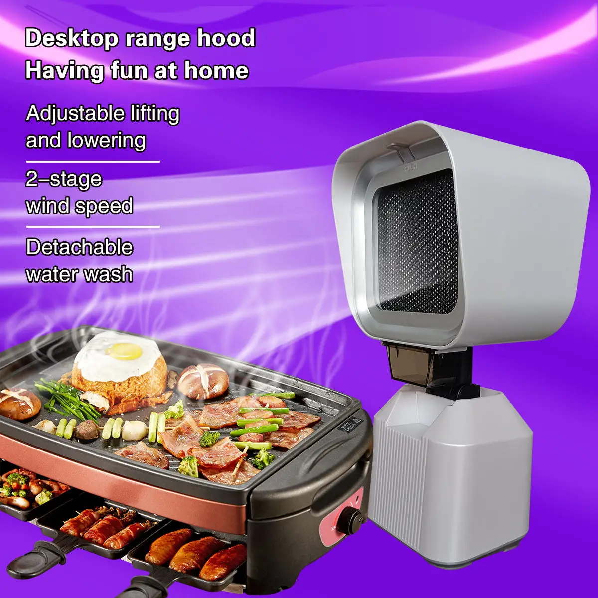 Hood Portable Kitchen Fume Extractor Ductless Range Hood 2 Speed Black ...