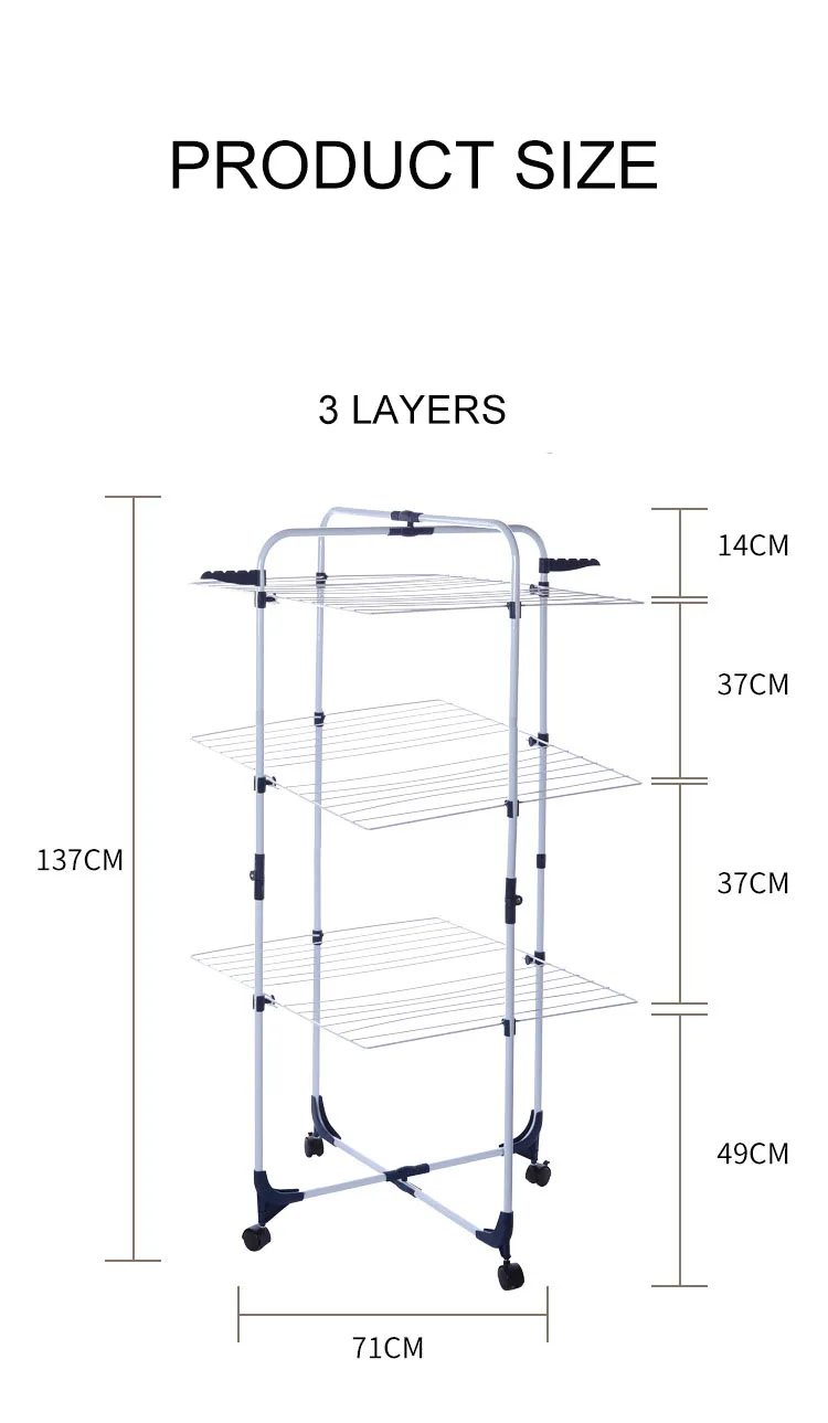 Winged Foldable 3 Layers Clotheslines Stand Drying Rack Laundry Folding ...