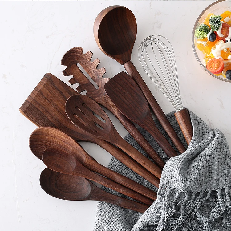 High Quality Black Walnut Wood Kitchen Utensils - 9 Piece Set