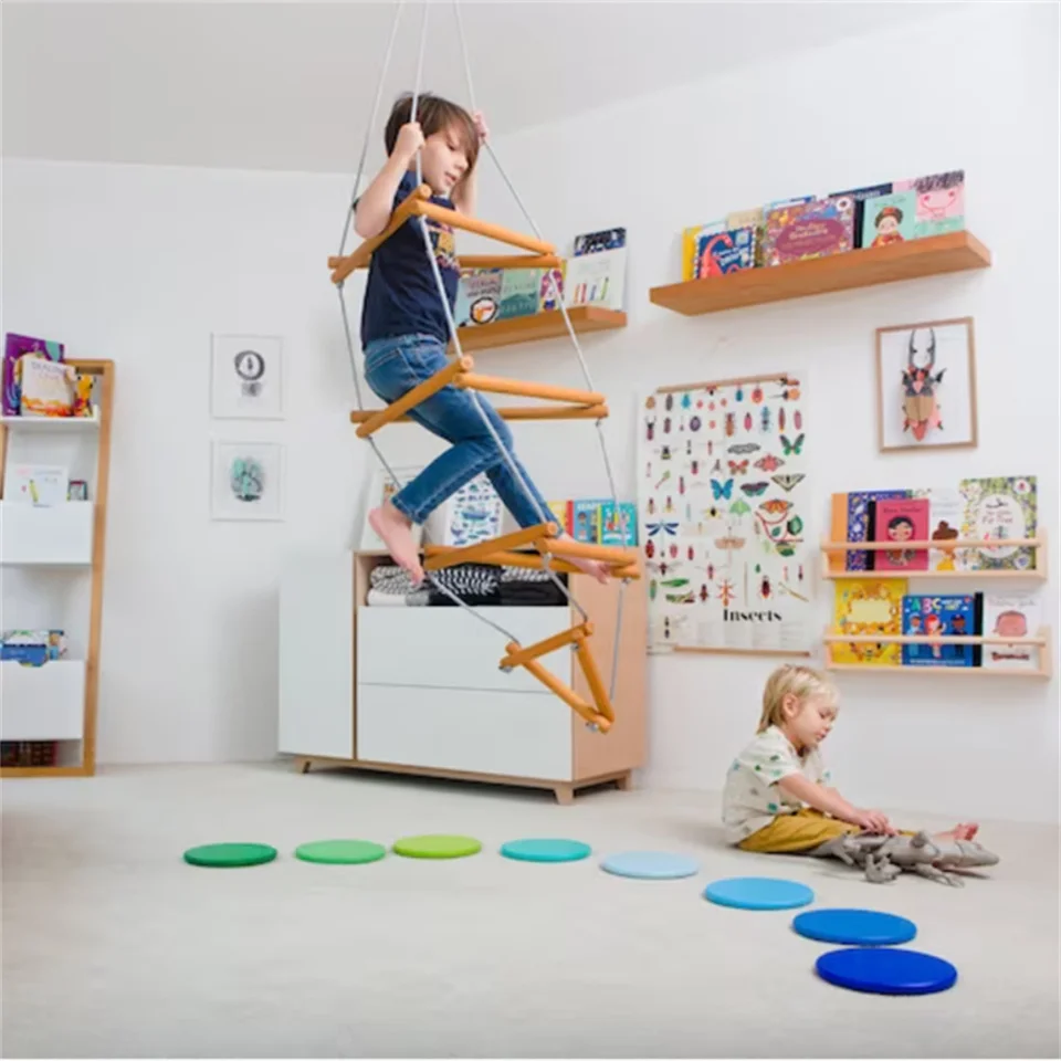 Wooden Climber Monkey Bars Rope Ladder Triangle Outdoor Play Structure ...