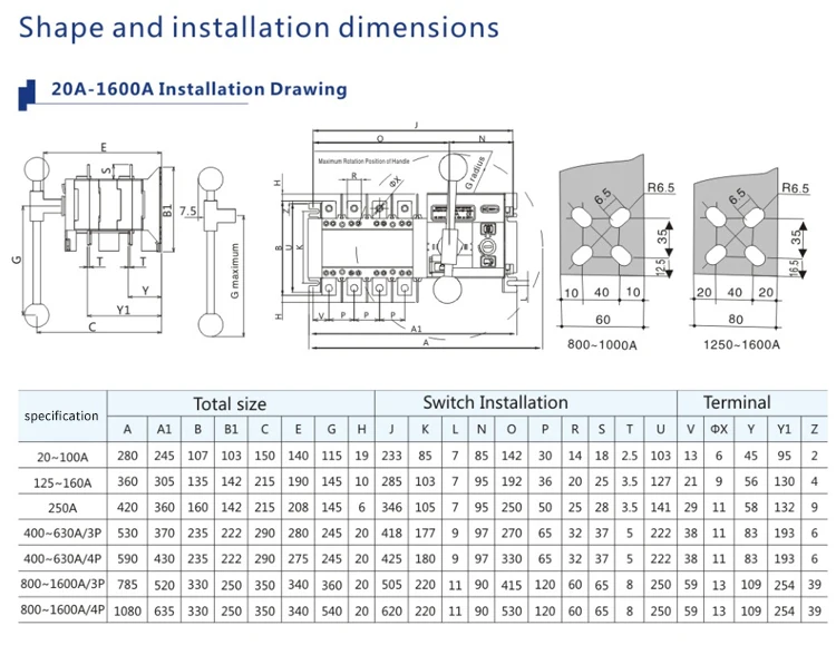 100A-4P 100A-3P 20A 40A 63A 80A 125A 160A 250A Automatic Transfer ...