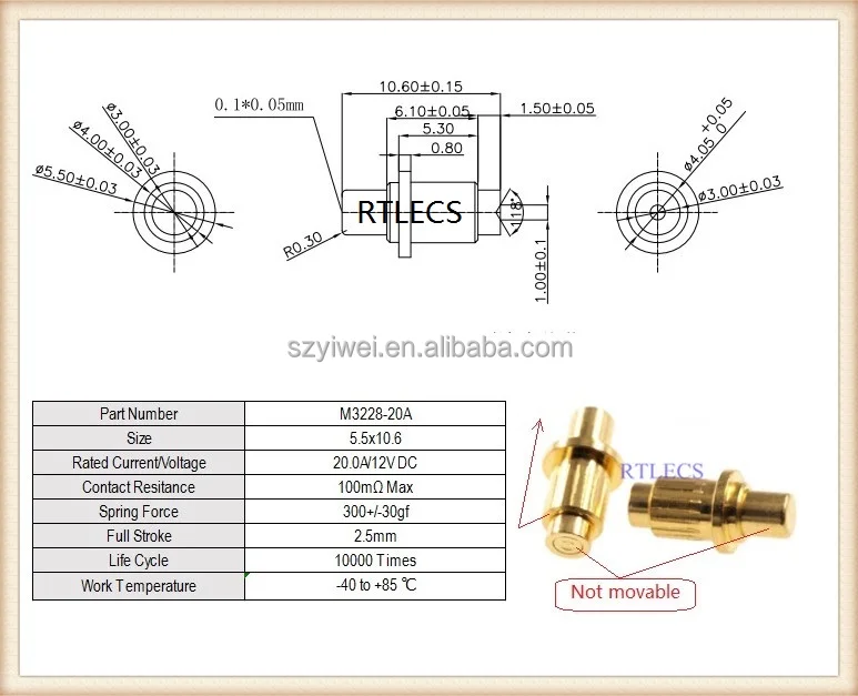 Test Probe 20 Amps Pogo Pin Connector - High Current Thimble