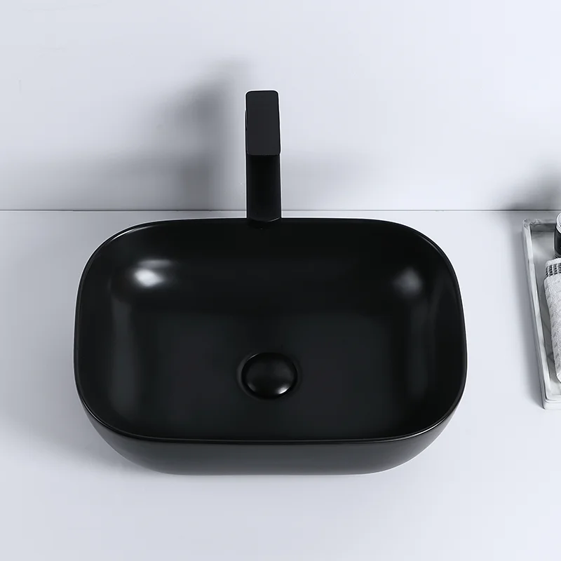 Table Top Design Lavabo Ceramic Rectangular Black Color Matt Solid ...